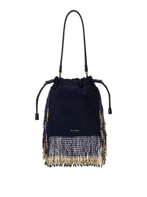 Etro Small Kalispera Suede Bag With Floral Embroidery And Pearls - Blue