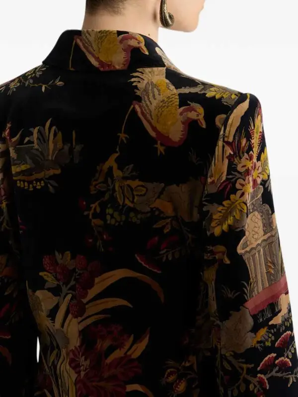 Etro Double-breasted Cotton Velvet Jacket With Floral And Animal Print - Black