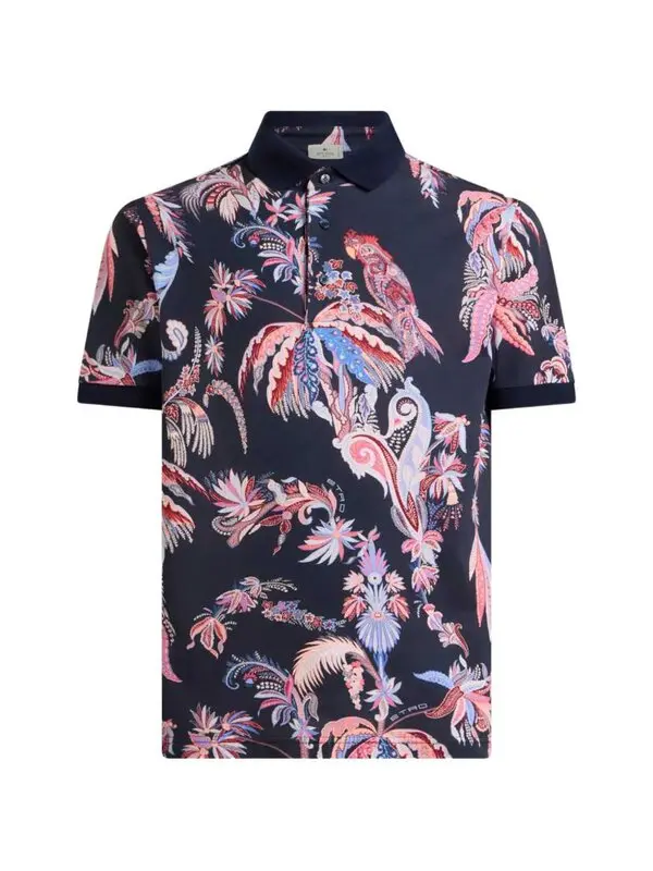 Etro Palm And Parrot Print Polo Shirt