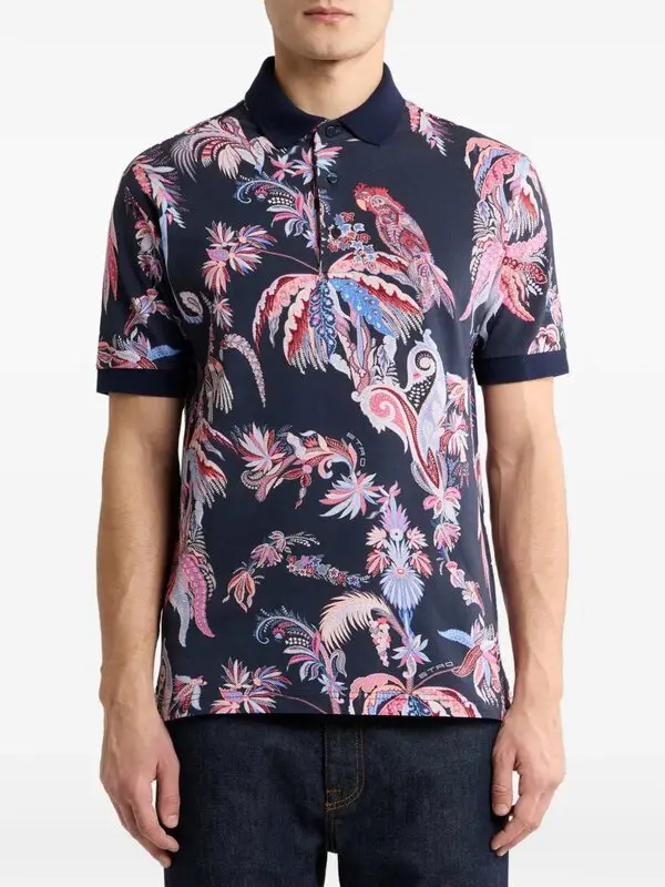 Etro Palm And Parrot Print Polo Shirt - Multicolor