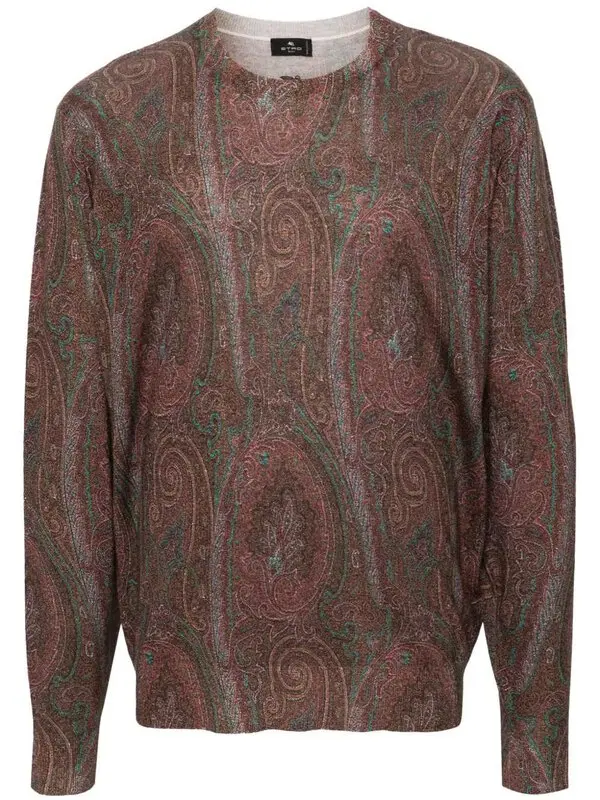 Etro Jacquard Sweater With Paisley Motif - Brown