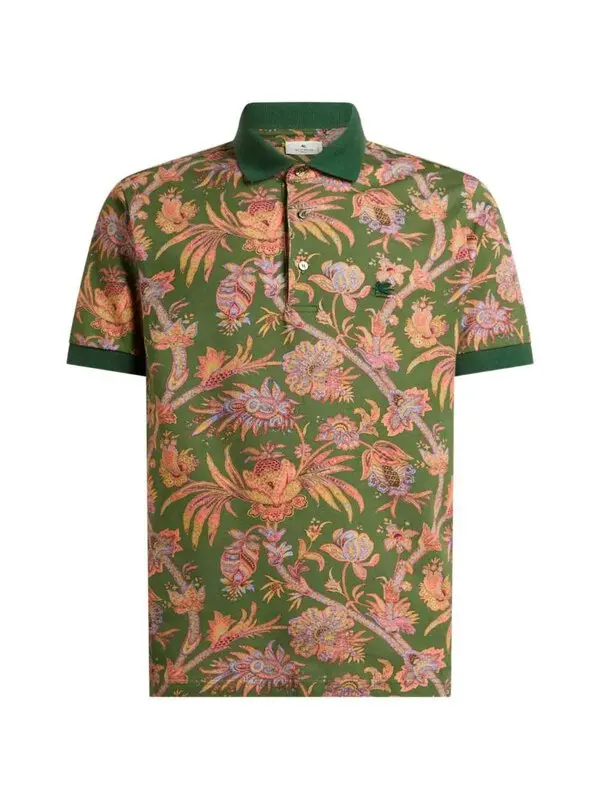 Etro Cotton Piqué Polo Shirt With Paisley Floral Motif - Multicolor