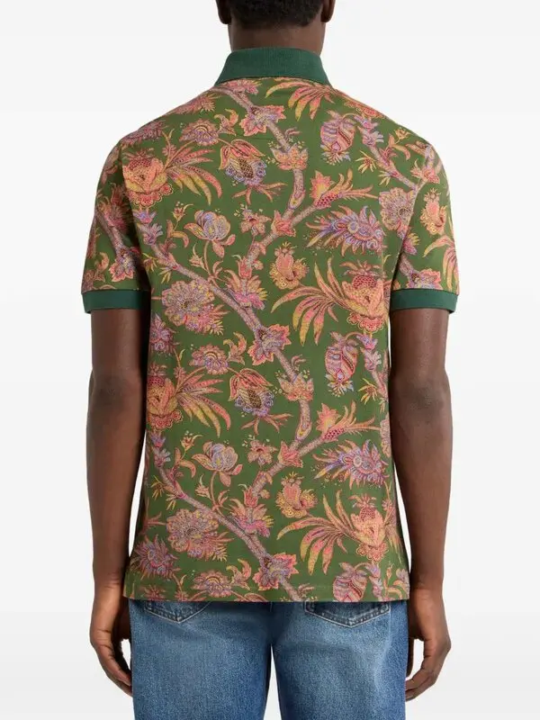 Etro Cotton Piqué Polo Shirt With Paisley Floral Motif - Multicolor