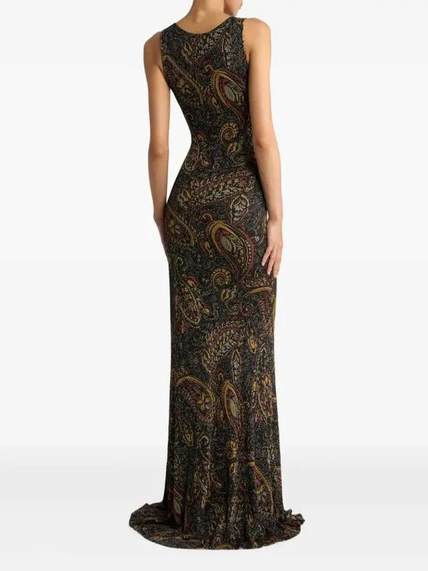Etro Ribbed Maxi Dress With Paisley Floral Pattern