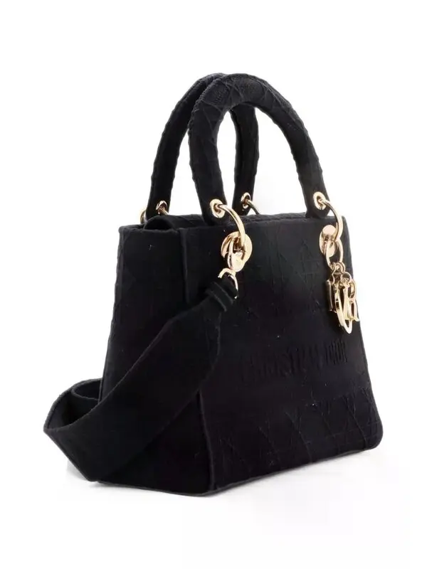 Dior Lady D-lite Bag Cannage Embroidered Canvas Medium Satchel - Black