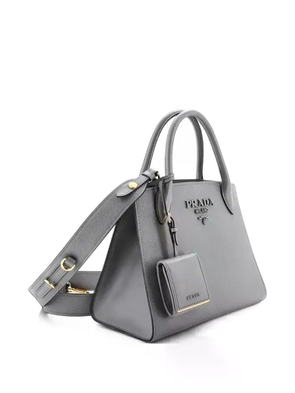 Prada Monochrome Saffiano With City Calf Small Tote Bag - Grey