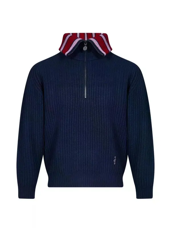 Drole De Monsieur Ribbed-knit Half-zip Sweater