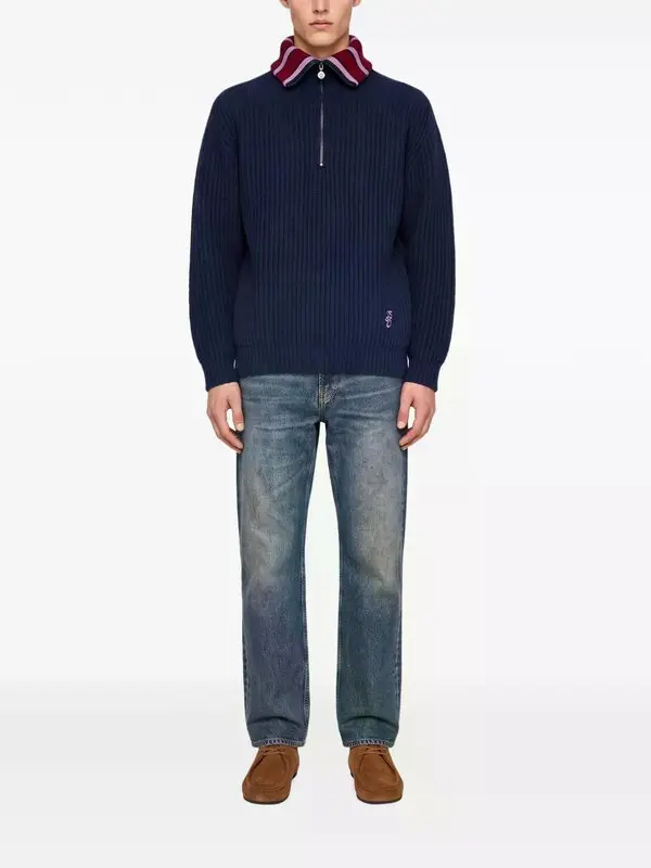 Drole De Monsieur Ribbed-knit Half-zip Sweater