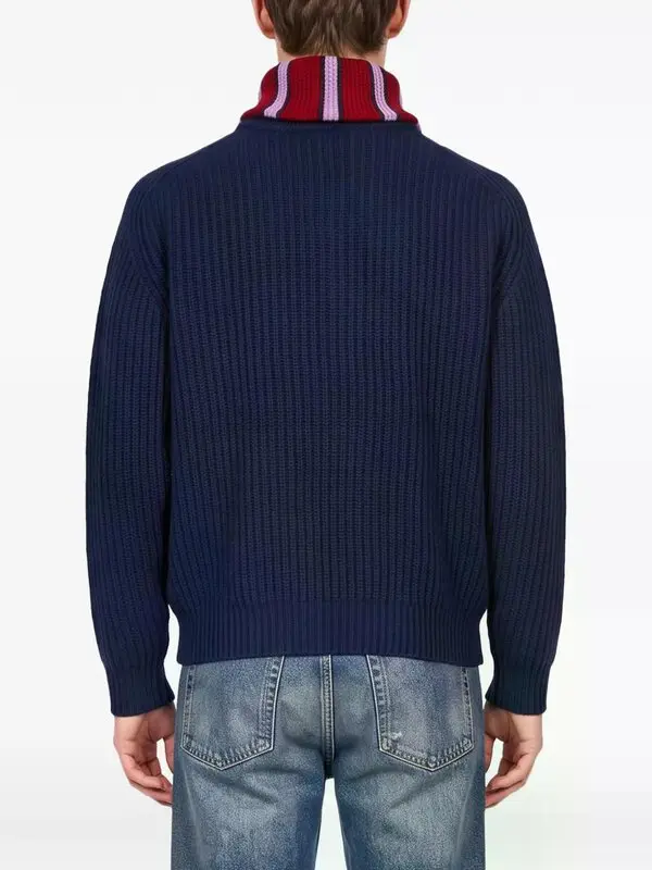 Drole De Monsieur Ribbed-knit Half-zip Sweater