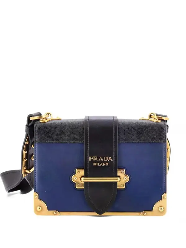 Prada Cahier Leather And Saffiano Leather Small Crossbody Bag - Blue