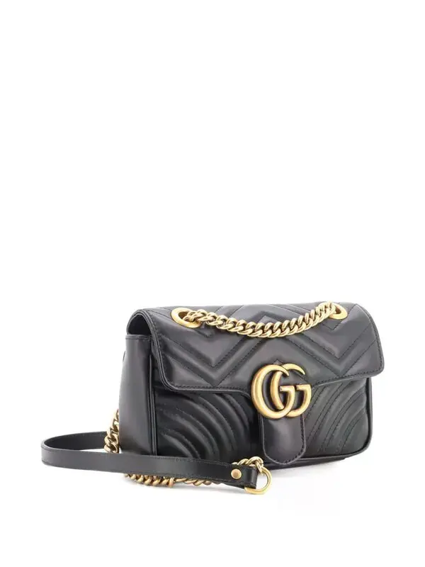Gucci Gg Marmont Flap Bag Matelasse Leather Small Crossbody Bag - Black