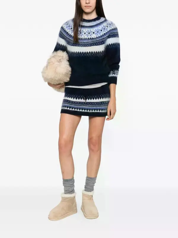 Maje Fair Isle-patterned Knitted Short Skirt