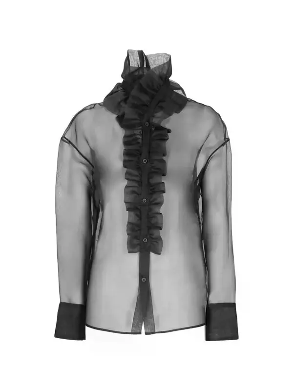 D.exterior Ruffled Silk Shirt - Black