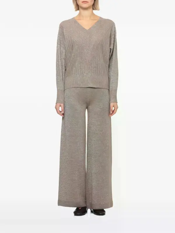 D.exterior Chevron-ribbed V-neck Sweater
