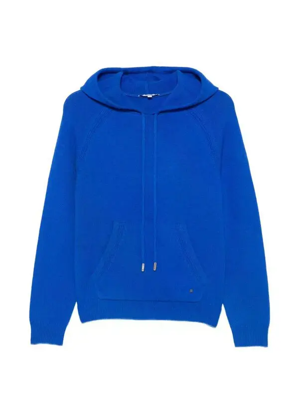 Maje Fine-knit Drawstring Hoodie - Blue