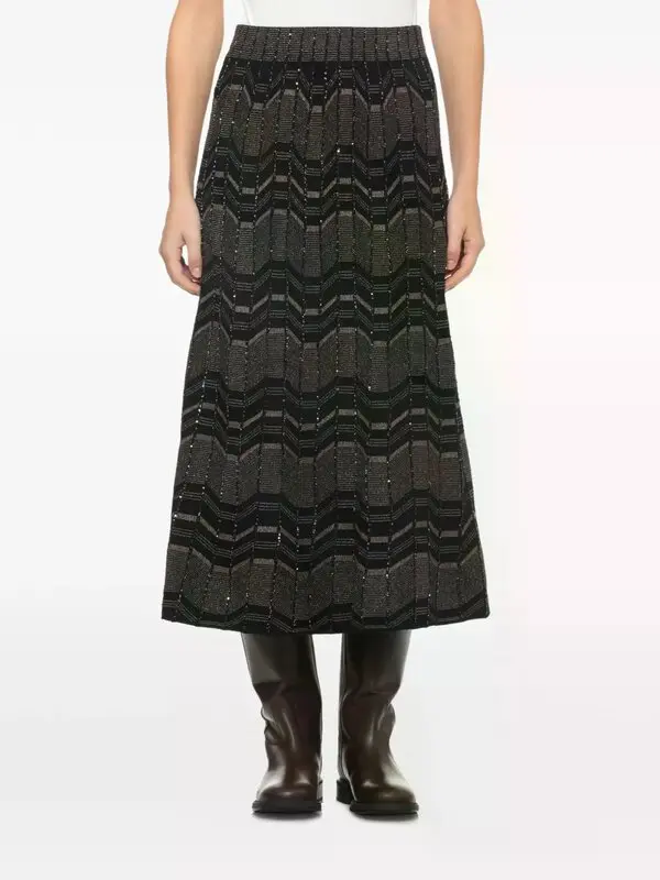 D.exterior Sequin-embellished Geometric-pattern Midi Skirt