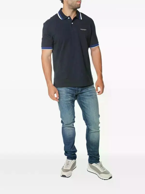 Armani Exchange Logo-print Tipped Polo Shirt - Blue