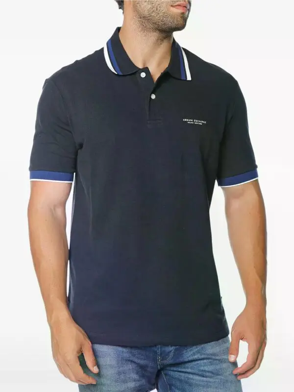 Armani Exchange Logo-print Tipped Polo Shirt - Blue