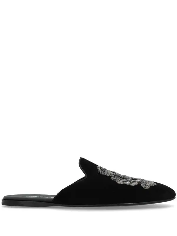 Dolce & Gabbana Embroidered Slippers - Black