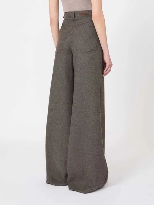 Max Mara Wide-leg Felted Wool Trousers Brown-grey