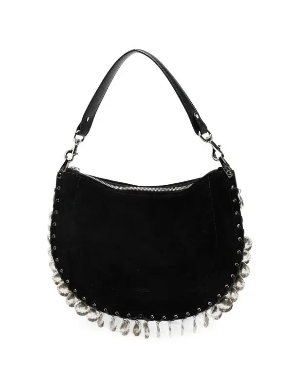 Isabel Marant Étoile Marant Oskan Shoulder Bag In Soft Calf Suede With Medallions And Zipper - Black