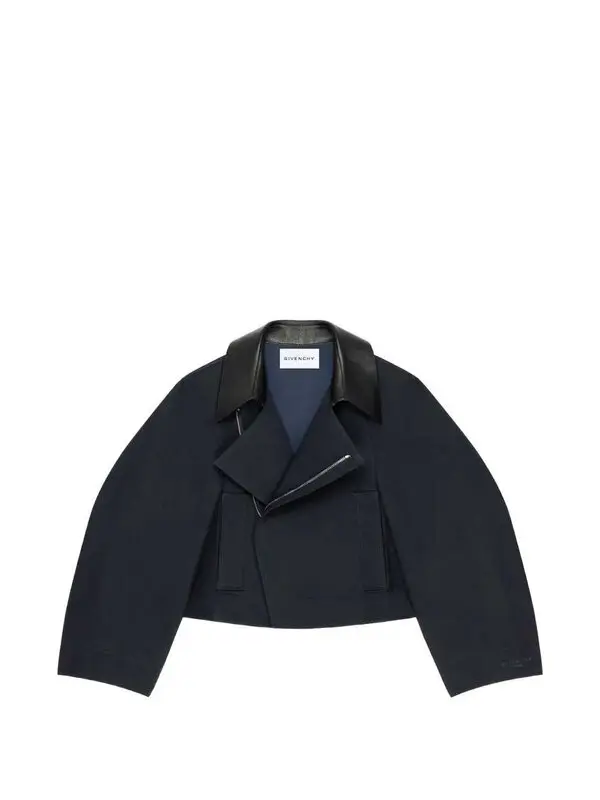 Givenchy Short Cotton And Wool Coat With Leather Collar - Blue