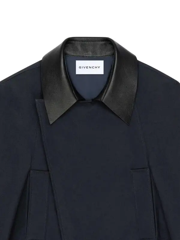 Givenchy Short Cotton And Wool Coat With Leather Collar