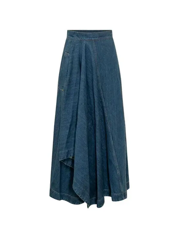 Givenchy Asymmetric Long Skirt In Medium- Denim