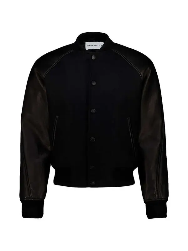 Givenchy Wool Bomber Jacket With Leather Inserts - Black