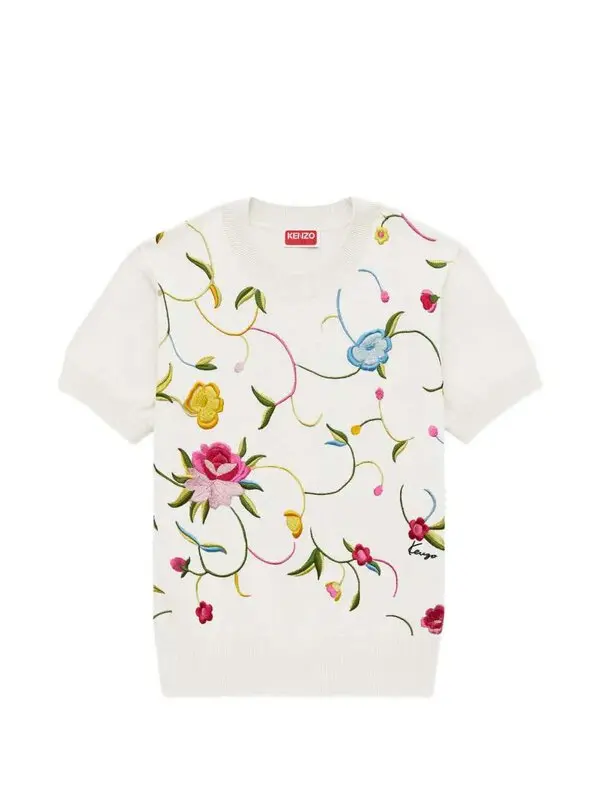 Kenzo Short-sleeved Sweater With Floral Motif - White