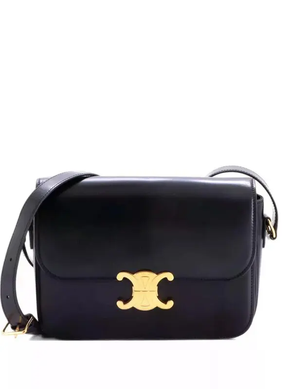 Celine Triomphe Shoulder Bag Smooth Calfskin Medium Crossbody Bag - Black