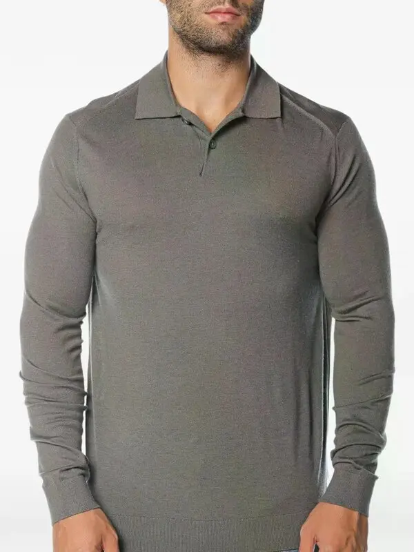 Armani Exchange Long-sleeve Knit Polo Shirt - Grey