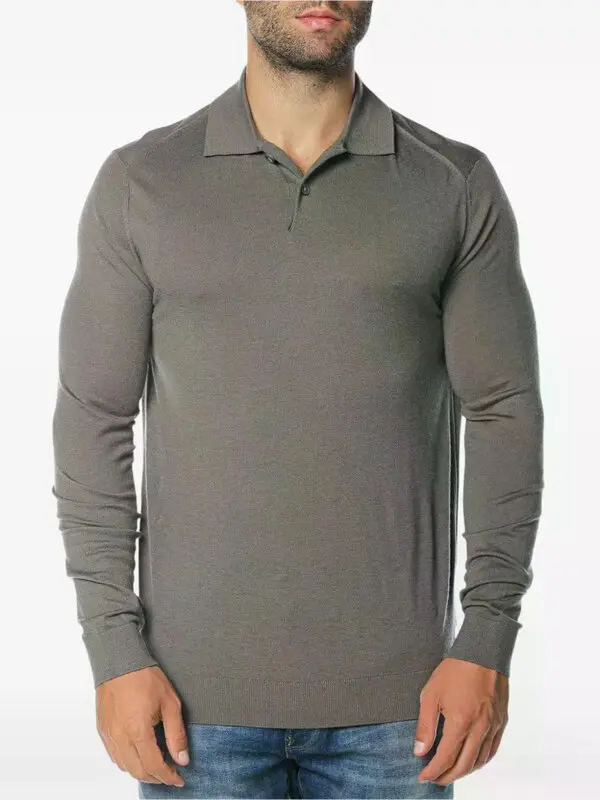 Armani Exchange Long-sleeve Knit Polo Shirt - Grey
