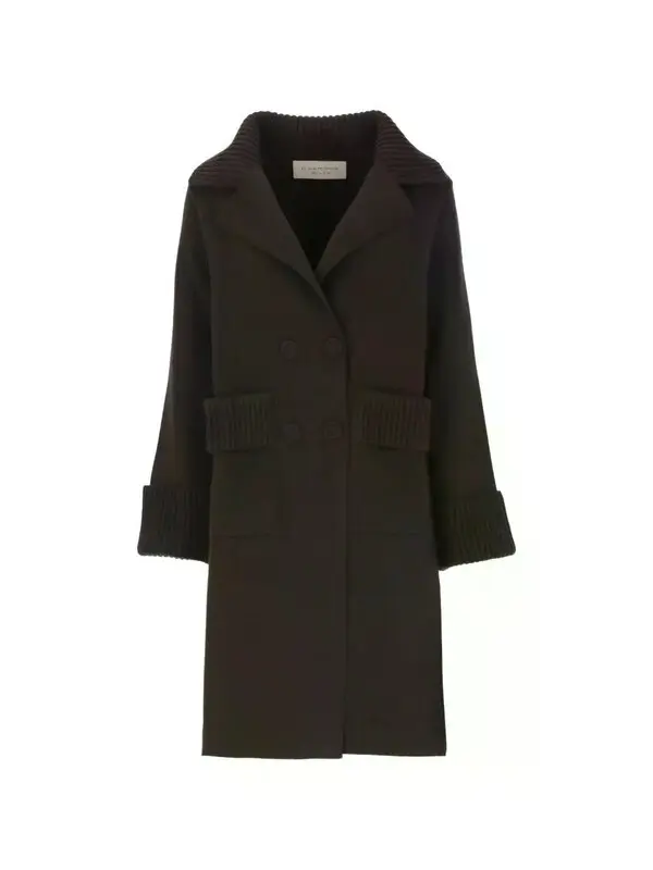 D.exterior Double-breasted Ribbed-trim Coat