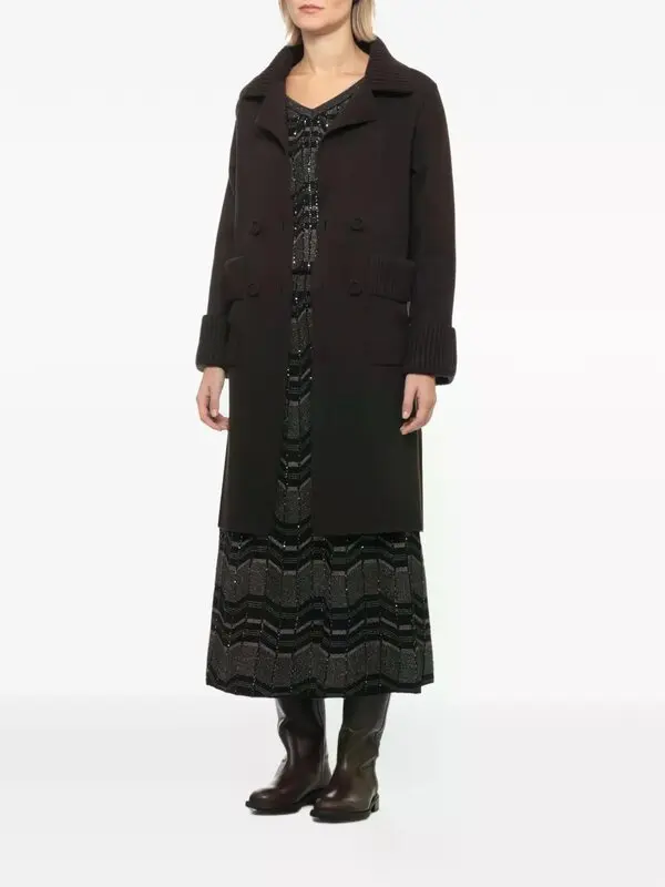 D.exterior Double-breasted Ribbed-trim Coat