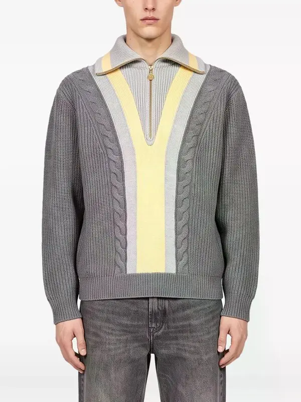 Drole De Monsieur Cable-knit Half-zip Sweater - Grey