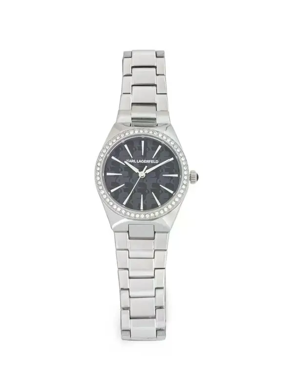 Karl Lagerfeld Crystal-embellished Monogram-dial 30mm Watch - Black