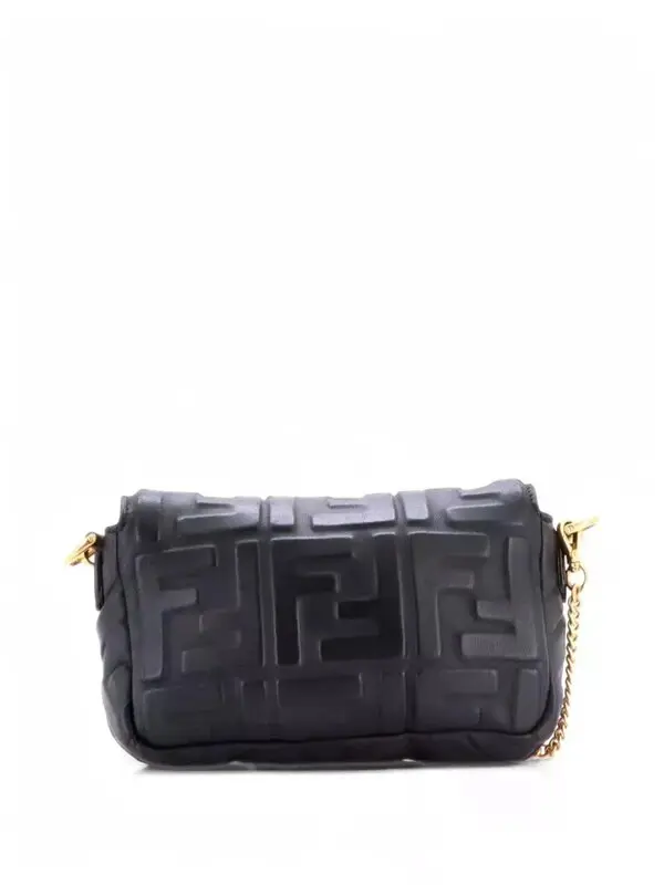 Fendi Baguette Nm Bag Zucca Embossed Leather Mini Crossbody Bag - Black