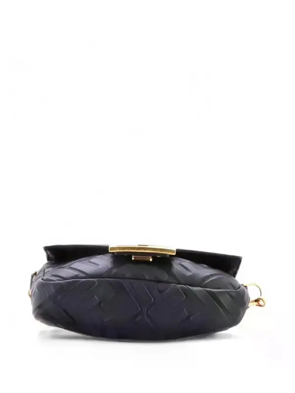 Fendi Baguette Nm Bag Zucca Embossed Leather Mini Crossbody Bag - Black