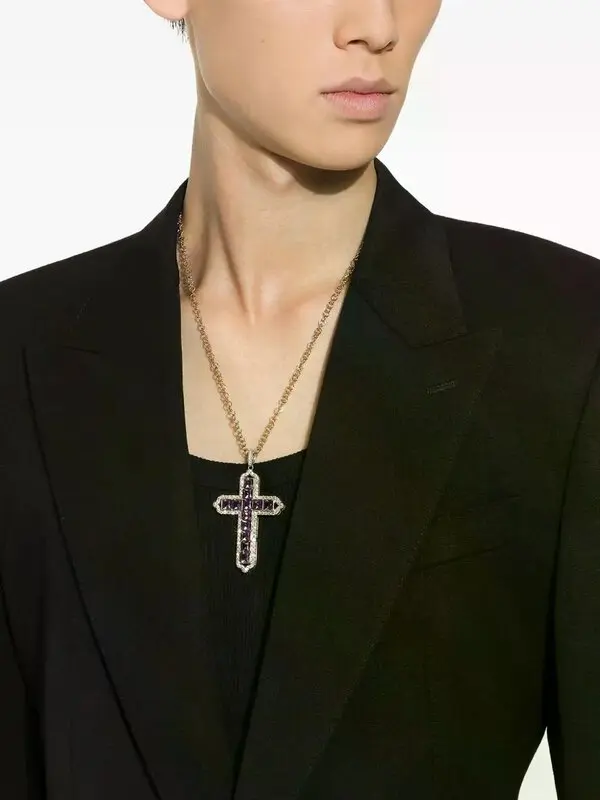 Dolce & Gabbana Cross Pendant 18kt Yellow And White Amethysts, And Diamonds - Gold