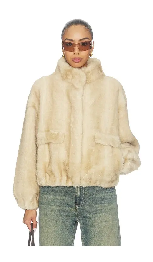 Apparis Iris Shaved Faux Mink Bomber Jacket In Beige - Latte