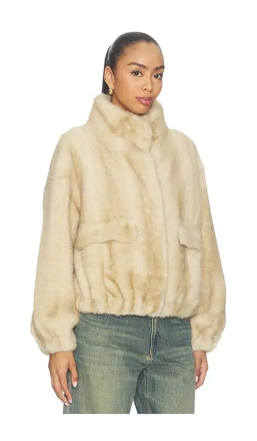 Apparis Iris Shaved Faux Mink Bomber Jacket In Beige - Latte