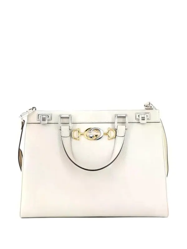 Gucci Zumi Top Handle Bag Leather Medium Satchel - White