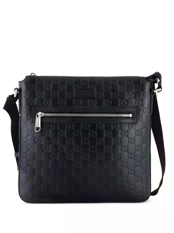 Gucci Signature Zip Messenger Bag Guccissima Leather Medium Crossbody Bag - Black