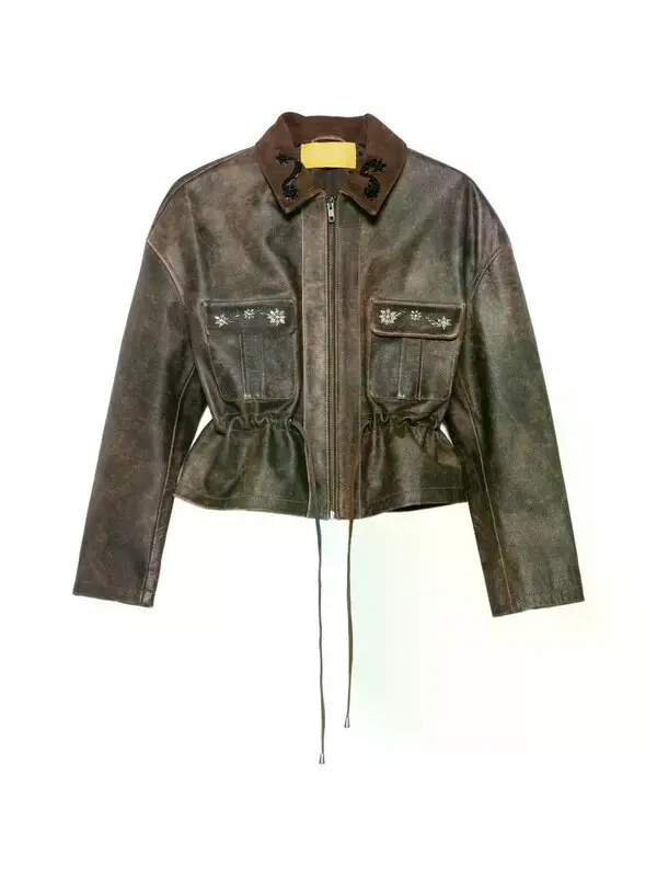 PHILIPPA 1970 Iris Crystal-embellished Drawstring Leather Jacket