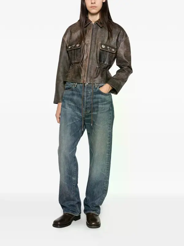 PHILIPPA 1970 Iris Crystal-embellished Drawstring Leather Jacket