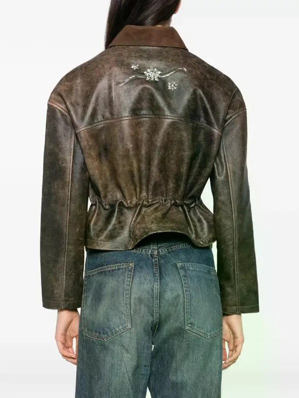 PHILIPPA 1970 Iris Crystal-embellished Drawstring Leather Jacket