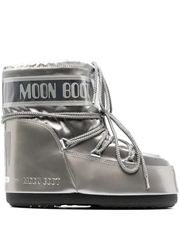 Moon Boot Icon Low Glance Boots In Silver Satin - Metallic