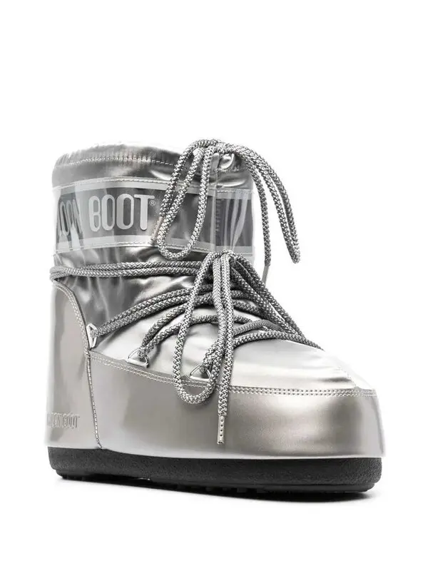 Moon Boot Icon Low Glance Boots In Silver Satin
