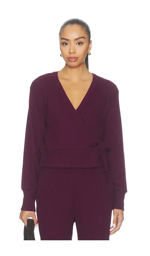 Beyond Yoga Rest Day Waffle Wrap Pullover In Burgundy
